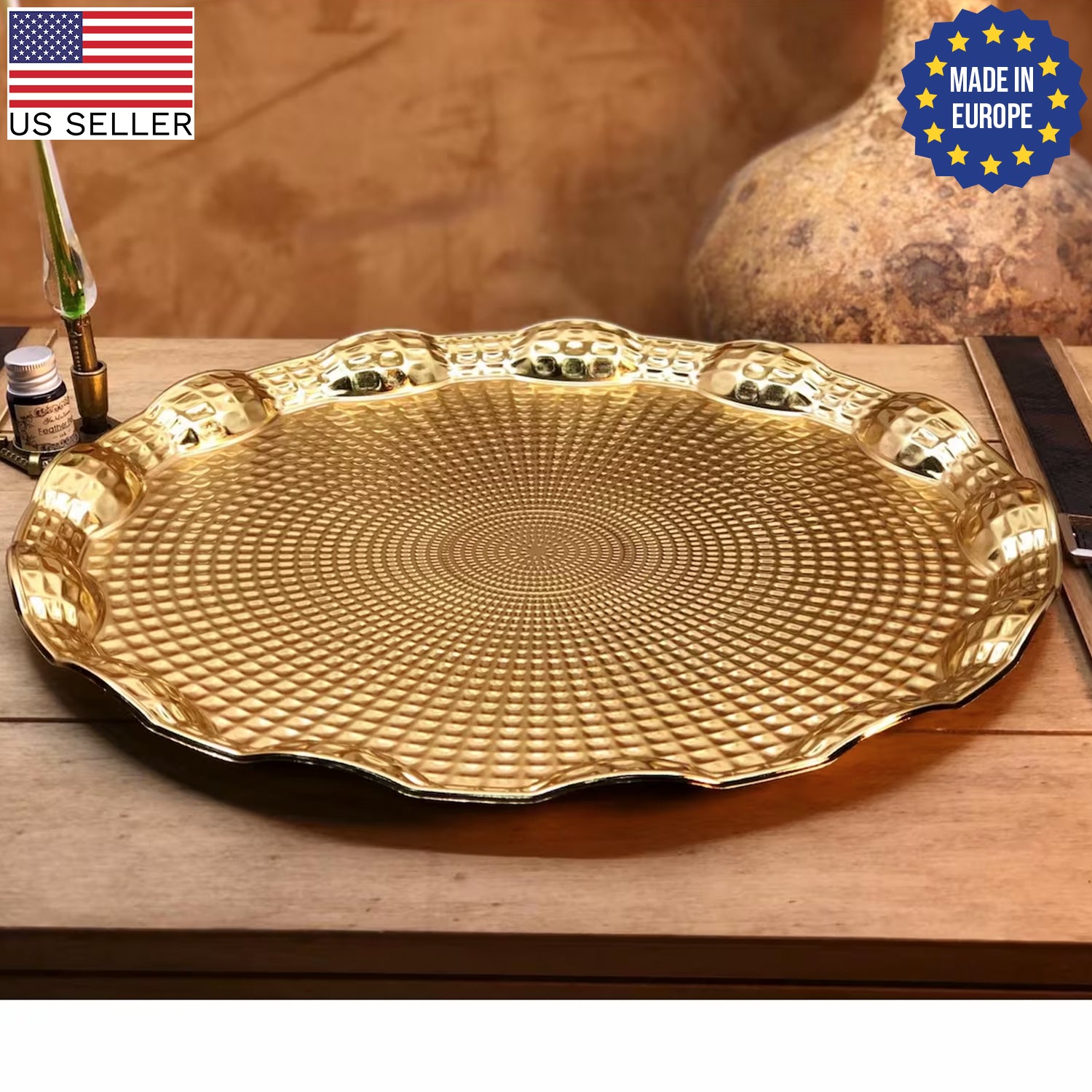 Round Embossed Design Anti Tarnish Serving Tray – HAKAN