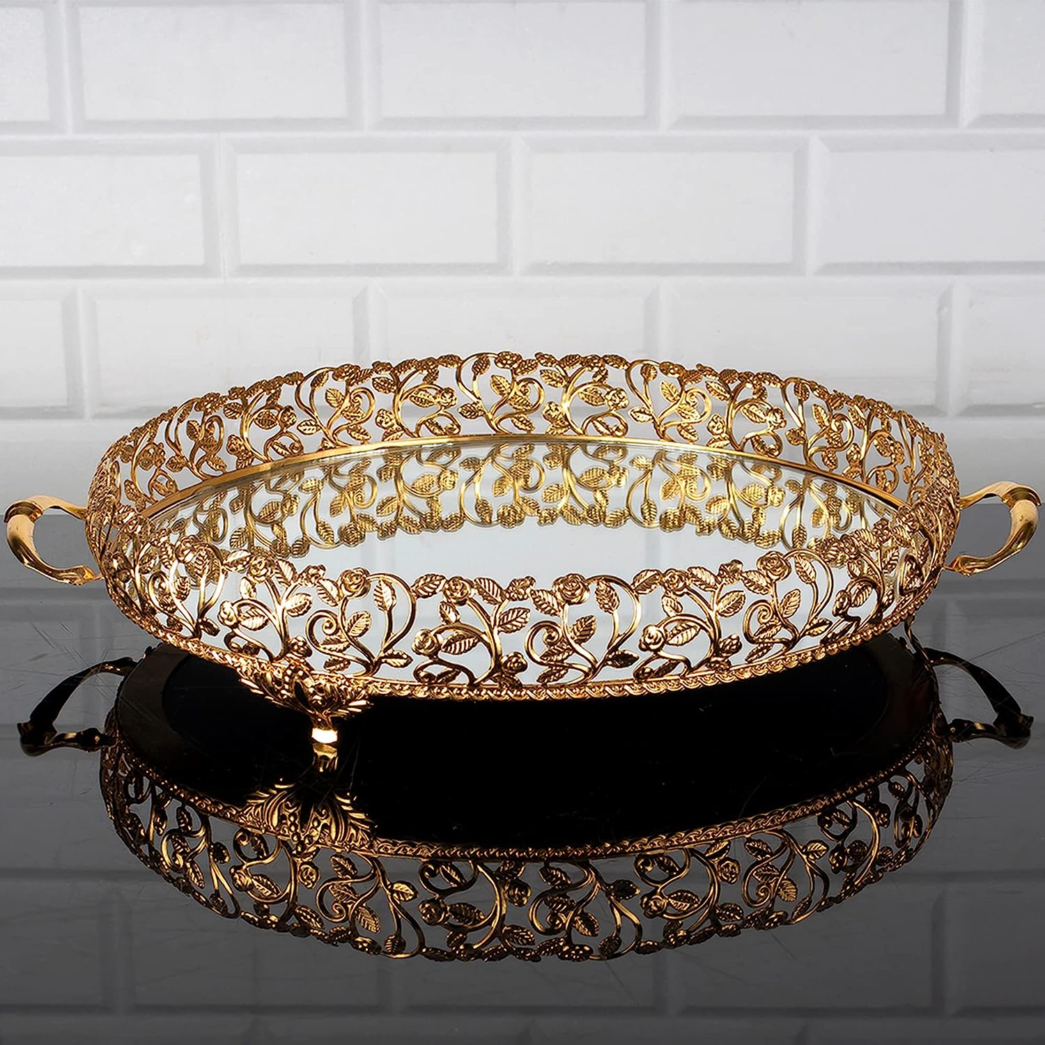 Handmade Metal Filigree Mirrored Tray for Gift – HAKAN