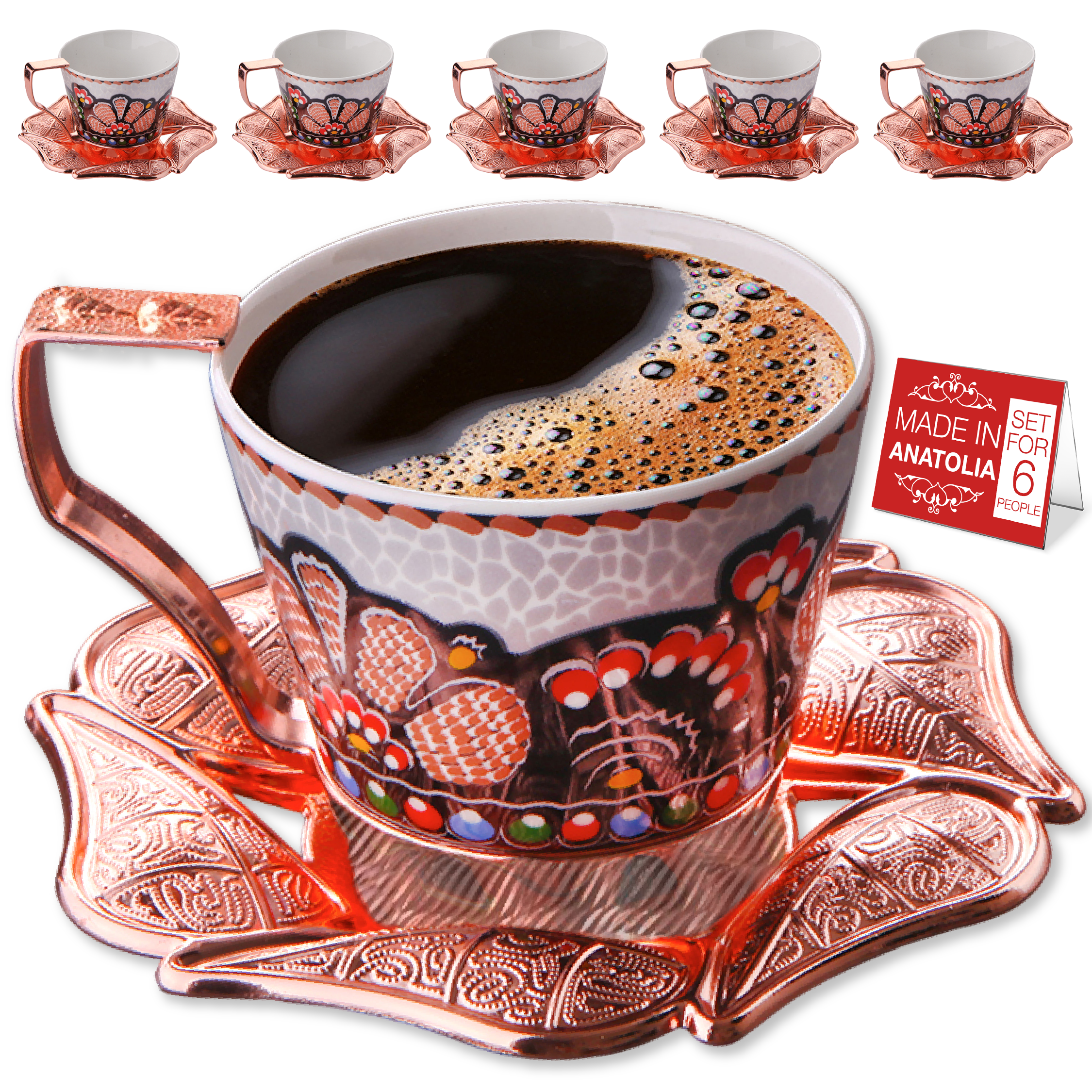 Coffee Cup Set for 6 with Leaf Design Saucers, 18-Piece – HAKAN