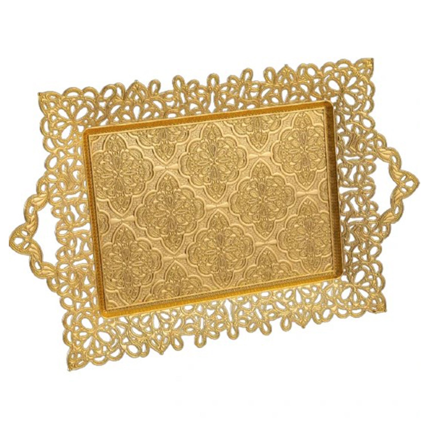 Rectangular Gold Tray with Embossed Design, 16 in – HAKAN