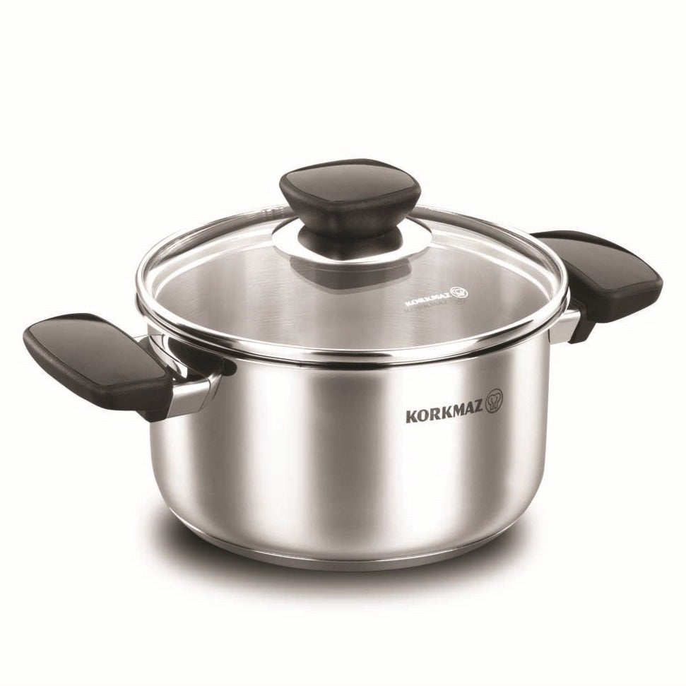 Korkmaz Kappa Stainless Cooking Pot with Glass Lid – HAKAN