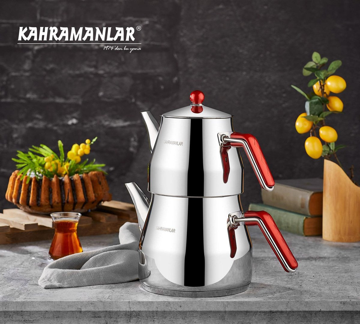 Kahramanlar Stainless Steel Turkish Teapot Set, 4 Pcs – HAKAN