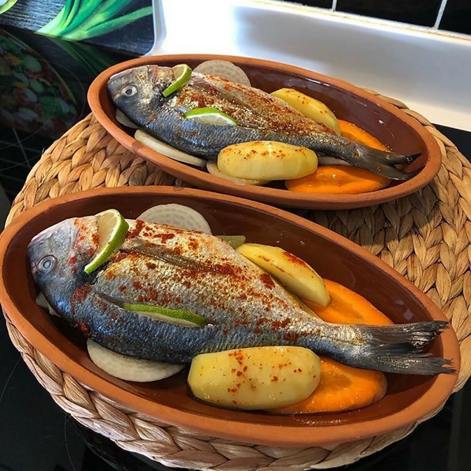 Cooking Oval Clay Pan, Ancient Inner Glazed Clay Pan, 2 Pcs – HAKAN
