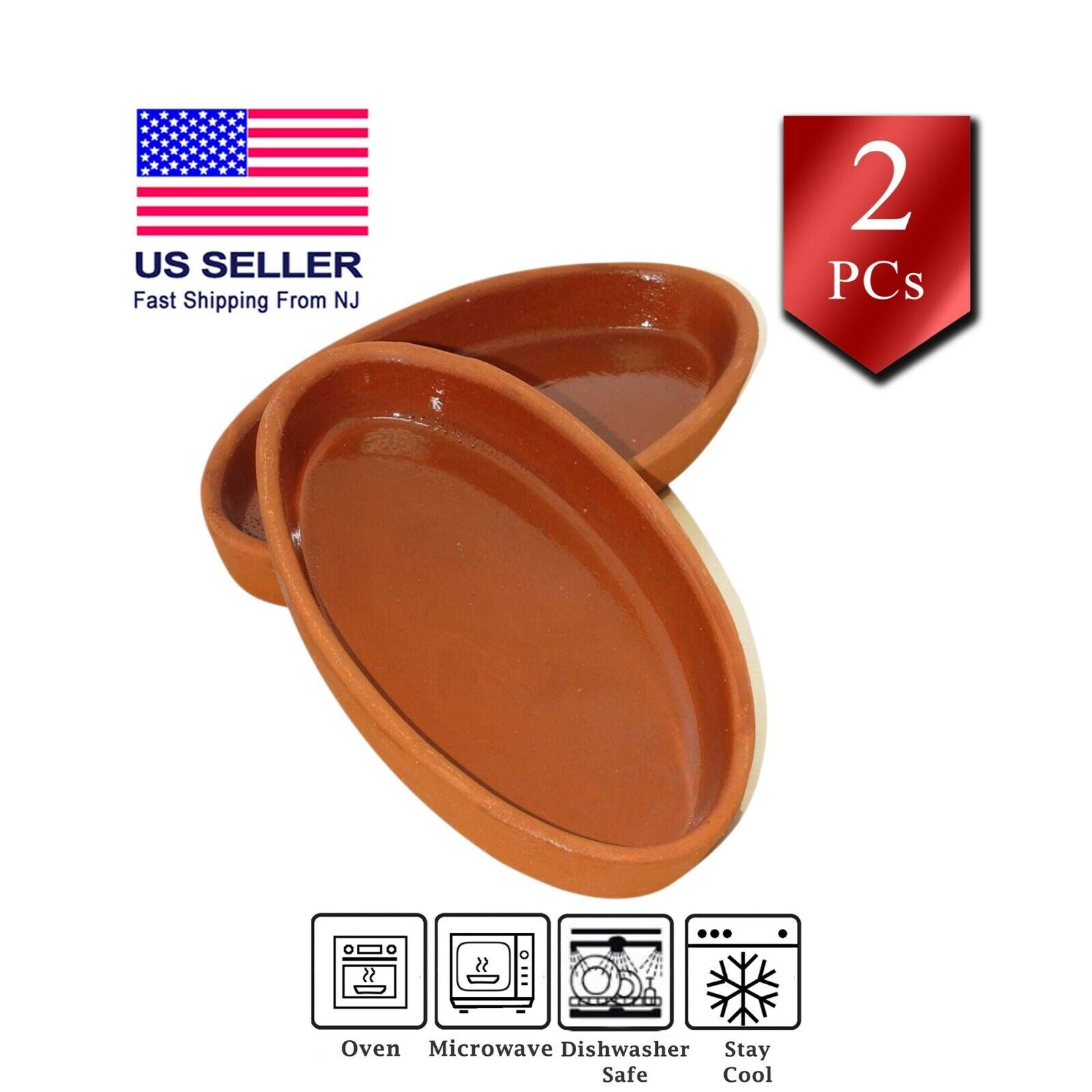 Cooking Oval Clay Pan, Ancient Inner Glazed Clay Pan, 2 Pcs – HAKAN