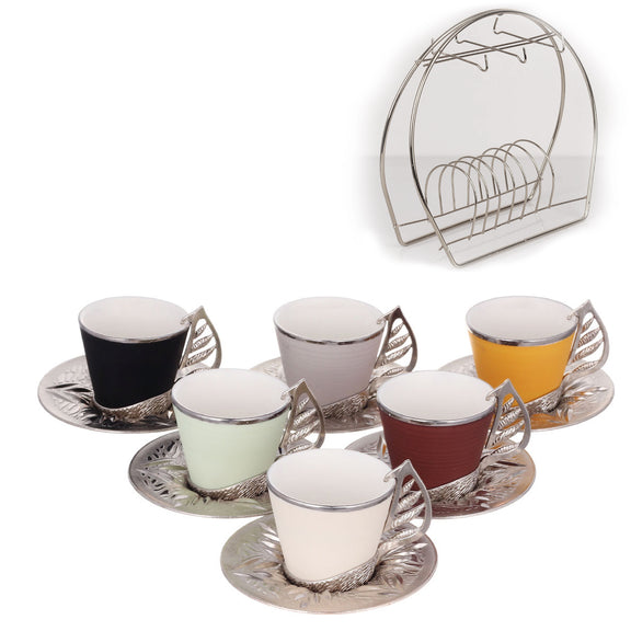 Colorful Coffee Cup Set of 6 with Stand, 4 Oz – HAKAN